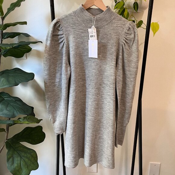 Wayf | Dresses | Wayf Heather Gray Puff Sleeve Sweater Dress Size S Nwt ...